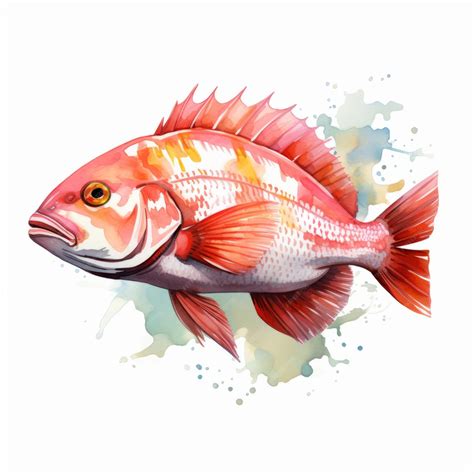 Premium Photo Watercolor Style Clipart Of Red Bass Fish On White