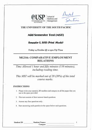 MST Model Solution THE UNIVERSITY OF THE SOUTH PACIFIC Faculty Of Business And Economics
