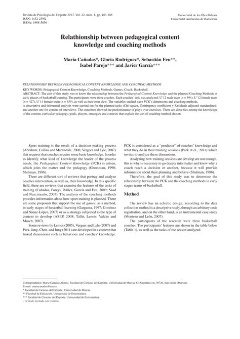 Pdf Relathionship Between Pedagogical Content Knowledge And Coaching Methods