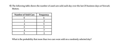 Solved 3 The Following Table Shows The Number Of Car Chegg Com