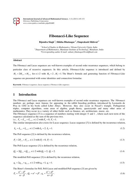 Pdf Fibonacci Like Sequence