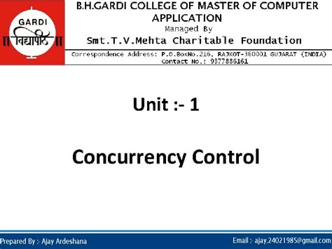 Unit 1 Concurrency Control V Introduction The Term