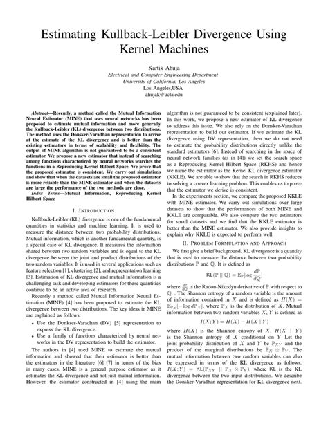 Pdf Estimating Kullback Leibler Divergence Using Kernel Machines