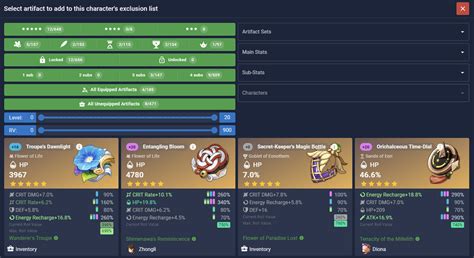 Allow For Fast Way To Bulk Exclude Filtered Artifacts Per Character