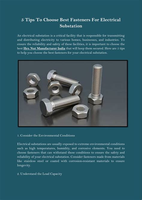 Ppt 5 Tips To Choose Best Fasteners For Electrical Substation