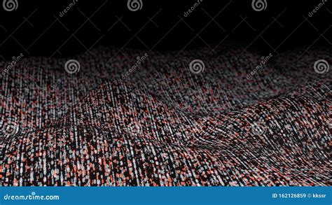 3d rendering of binary data on wavy texture surface stream of digital