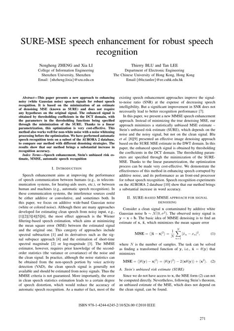 Pdf Sure Mse Speech Enhancement For Robust Speech Recognition