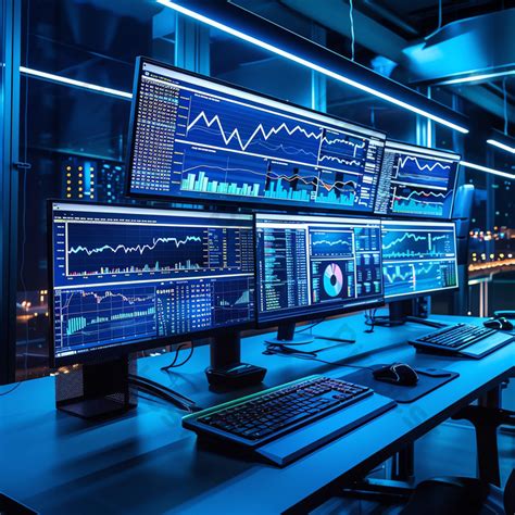 Modern Trading Desk With Multiple Monitors Displaying Stock Market Charts Photo  Free