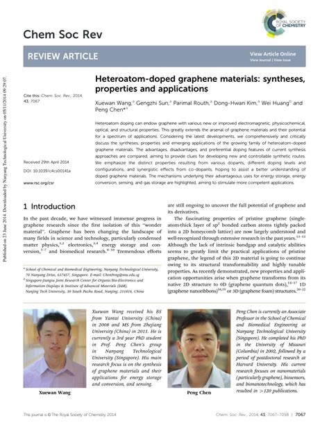Pdf Heteroatom Doped Graphene Materials Syntheses Properties And