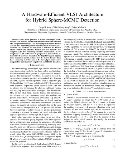 pdf a hardware efficient vlsi architecture for hybrid sphere mcmc
