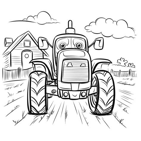 Premium Vector Colouring Page Cute Cartoon Tractor Farm Tractor Black