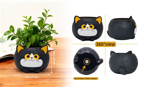 Toparad Black Cat Planter Pot Unique Resin Succulent
