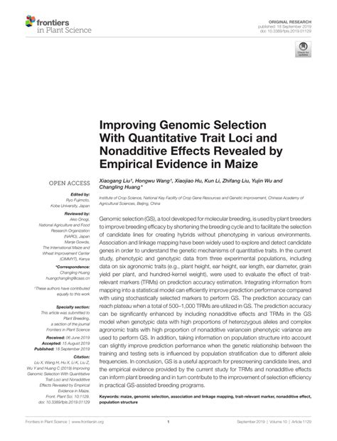 Pdf Improving Genomic Selection With Quantitative Trait Loci And