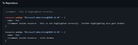 Github Syntax Highlighting Breaks With Comments Inside Resources