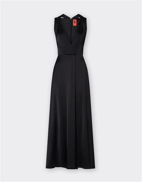 Long Dress In Stretch Satin Twill In Black For Women Ferrari®
