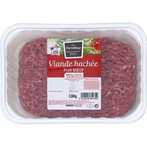 Viande Hachée Pur Bœuf 15 Mg Carrefour La Barquette De 500g à Prix