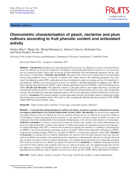 Pdf Chemometric Characterization Of Peach Nectarine And Plum