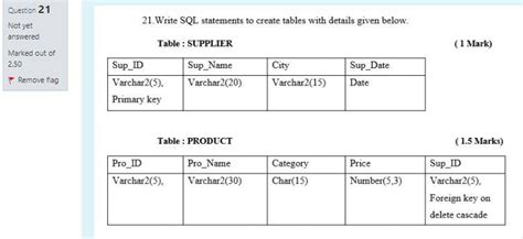 Solved Question 21 21 Write Sql Statements To Create Tables