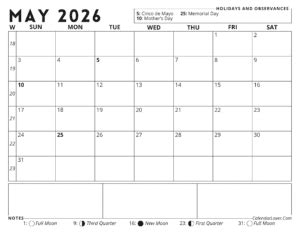 May 2026 Calendar With Holidays United States