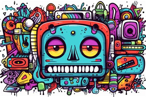 An Illustration Of A Robot With Many Different Objects Around It Stock
