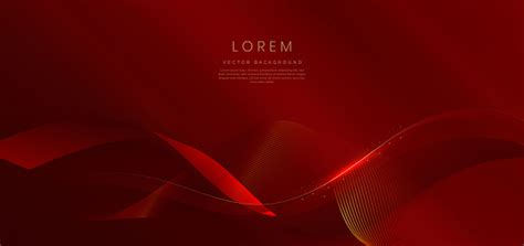 추상 3d 골드 곡선 빨간색 리본은 조명 효과가있는 빨간색 배경에 있으며 텍스트를위한 복사 공간으로 반짝입니다 럭셔리 디자인