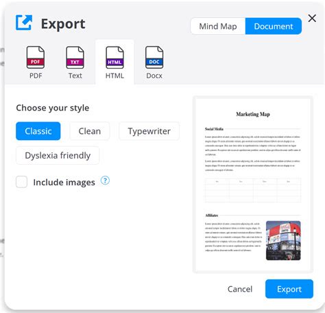 Exporting Your Mind Map From A Document View