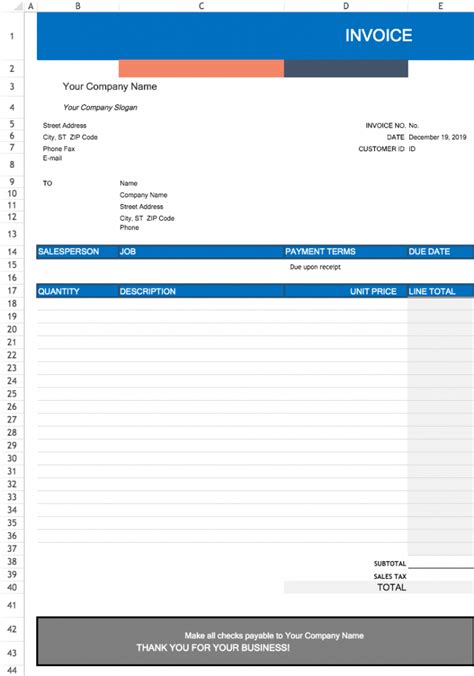 Service Invoice Modern Excel Template