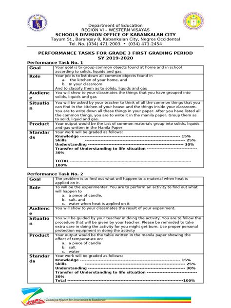 Performance Tasks First Grading Pdf Cognition Cognitive Science