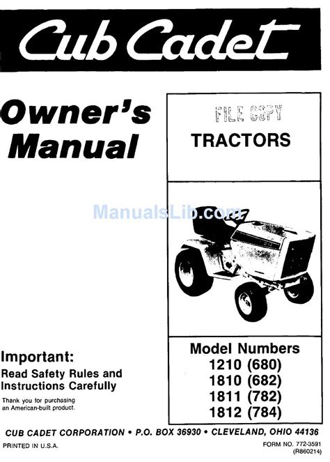 Cub Cadet 1210 680 Owner S Manual Pdf Download Manualslib