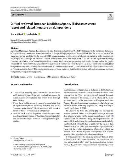 Pdf Critical Review Of European Medicines Agency Ema Assessment