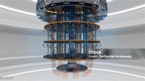 파란색 변칙 선형 구조를 가진 흰색 방에 있는 양자 컴퓨터 양자컴퓨팅에 대한 스톡 사진 및 기타 이미지 양자컴퓨팅 컴퓨터 칩 3차원 형태 Istock
