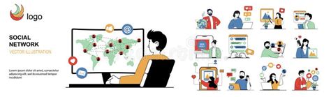 Social Network Concept With Character Situations Mega Set In Flat Web Design Bundle Of Scenes