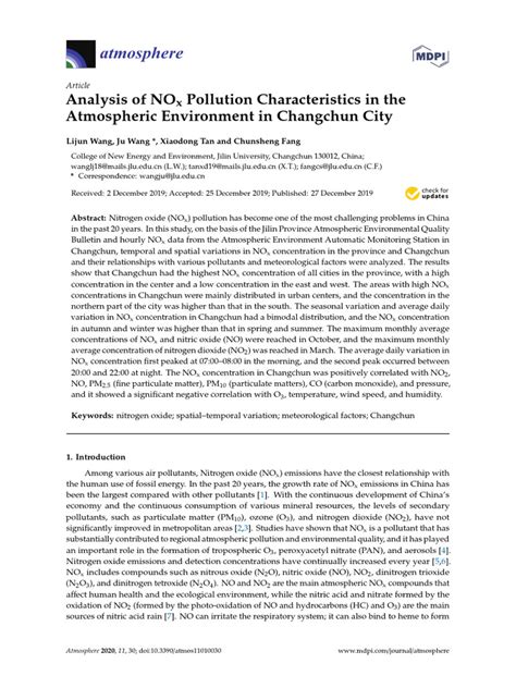 Analysis Of Nox Pollution Characteristics In The A Pdf N Ox Particulates
