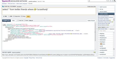 oauth yql empty result on getting friends list for private twitter