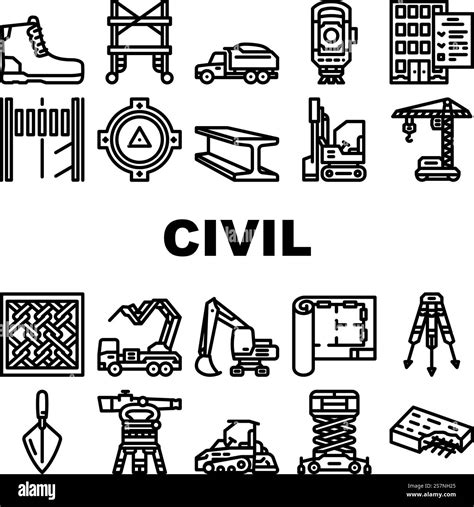 Civil Engineer Construction Icons Set Vector Industry Building Worker Business Safety