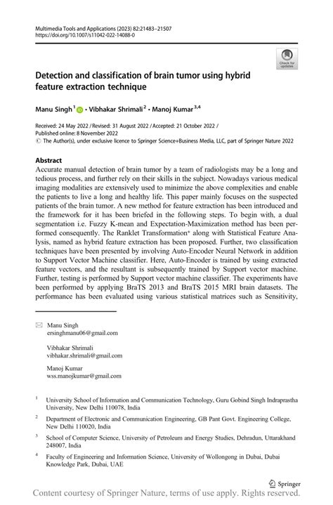 detection and classification of brain tumor using hybrid feature