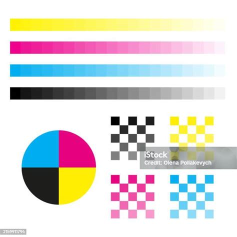 Cmyk 컬러 차트 그라디언트 막대 및 체크 무늬 패턴 벡터 일러스트 레이 션입니다 컬러 가이드 인쇄 Cmyk에 대한 스톡 벡터 아트 및 기타 이미지 Istock