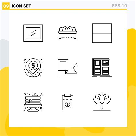 pack of 9 creative outlines of ui interface location grid mark editable