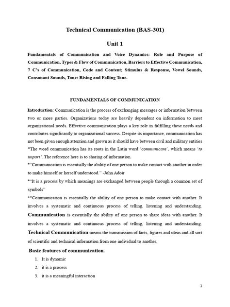 Notes Unit 1 Tc Download Free Pdf Nonverbal Communication