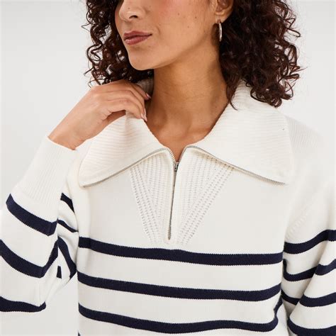 Pull Col Camionneur Zippé Ecru Femme La Halle