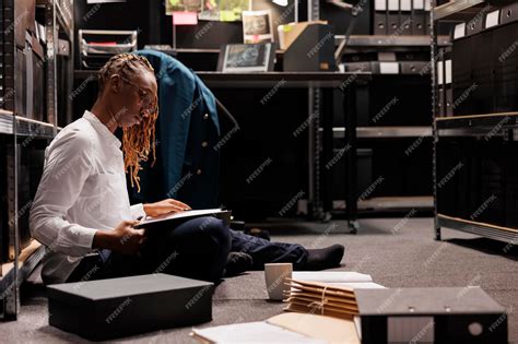 Premium Photo African American Woman Police Detective Reviewing Case