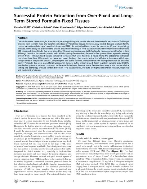 Pdf Successful Protein Extraction From Over Fixed And Long Term Stored Formalin Fixed Tissues