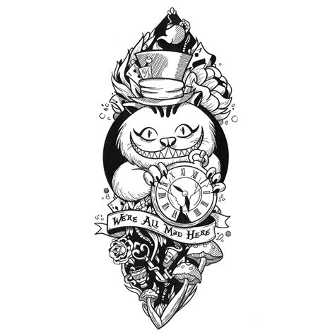 Alice In Wonderland Black And White Tattoo Ideas For Timeless Design