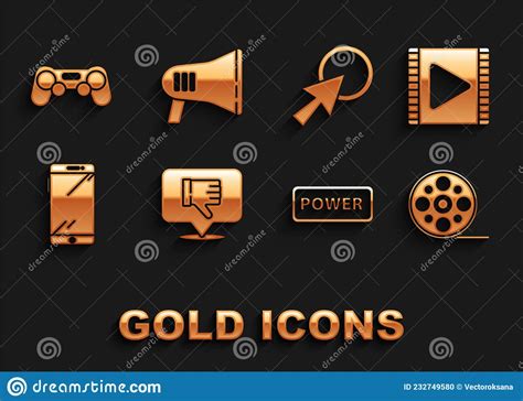 Set Dislike In Speech Bubble Play Video Film Reel Power Button Smartphone Mobile Phone