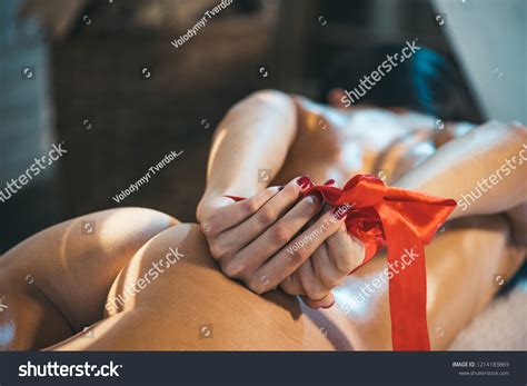 Sexy Female Hands Red Ribbon Bow Foto Stock 1214183869 Shutterstock
