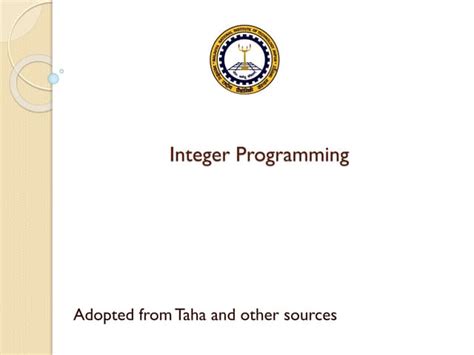 Integer Programming Mnit Jaipur Taha Et Al Ppt