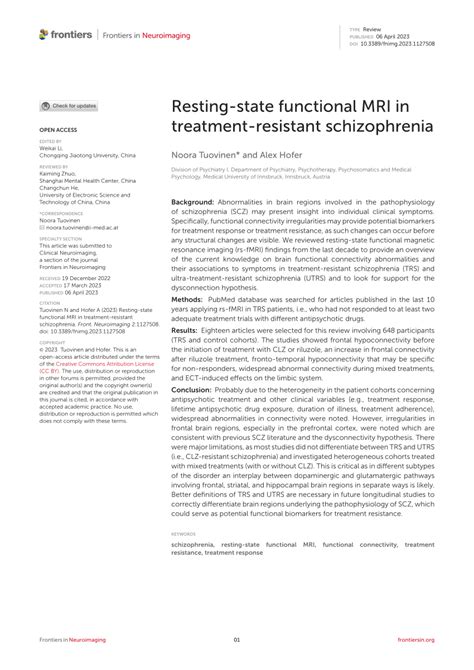 Pdf Resting State Functional Mri In Treatment Resistant Schizophrenia