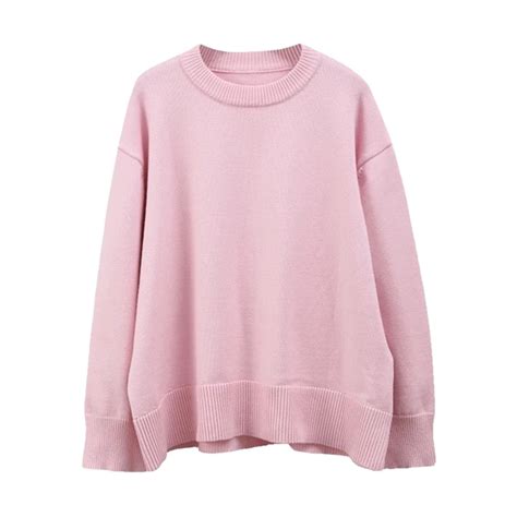 Light Pink Knit Woolen Oversized Long Sleeve Pullover Sweater 2024 In