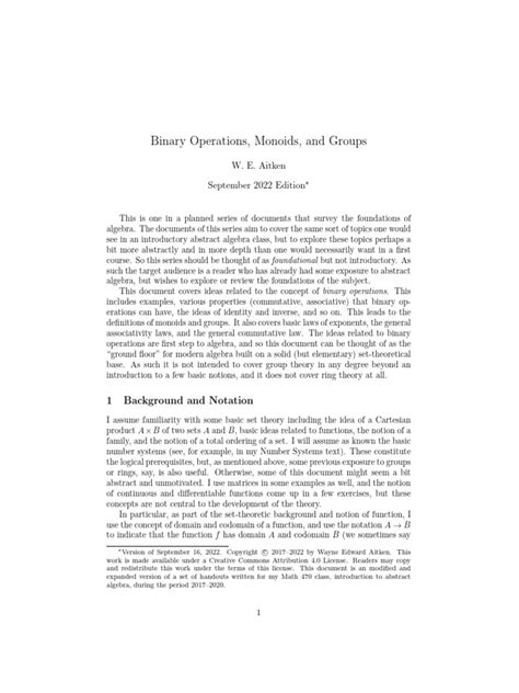 Binary Operations 1 Pdf Group Mathematics Function Mathematics
