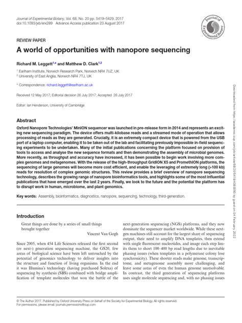 A World Of Opportunities With Nanopore Sequencing Pdf Dna Sequencing Genomics